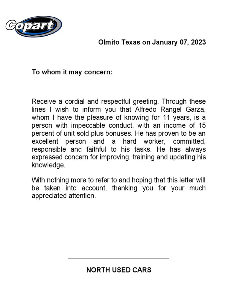 Carta Laboral en Ingles | PDF