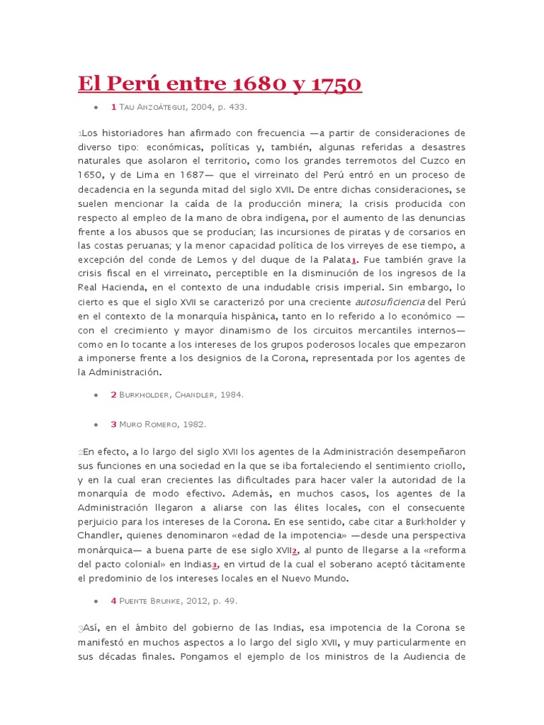 El Perú Entre 1680 y 1750 | PDF