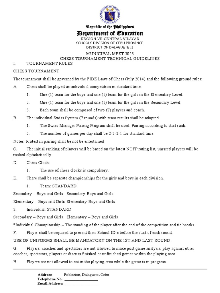 Municipal Meet Chess Tournament Guidelines | PDF