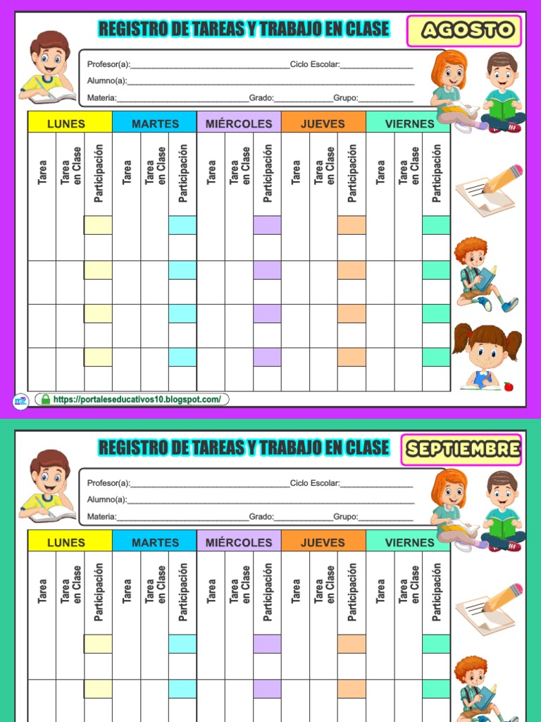 Formato Registro de Tareas y Trabajo en Clase | PDF