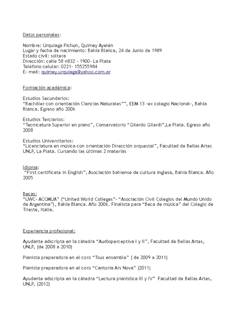 Perfil Profesional de Quimey Urquiaga | PDF