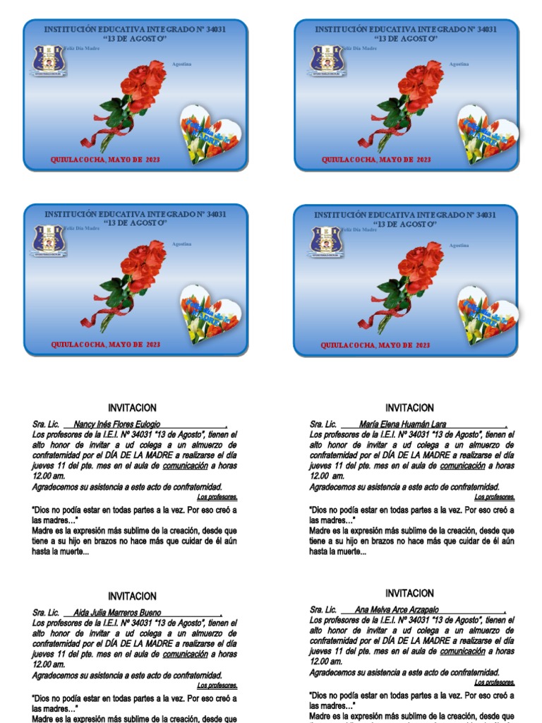 Tarjeta Día De La Madre Pdf