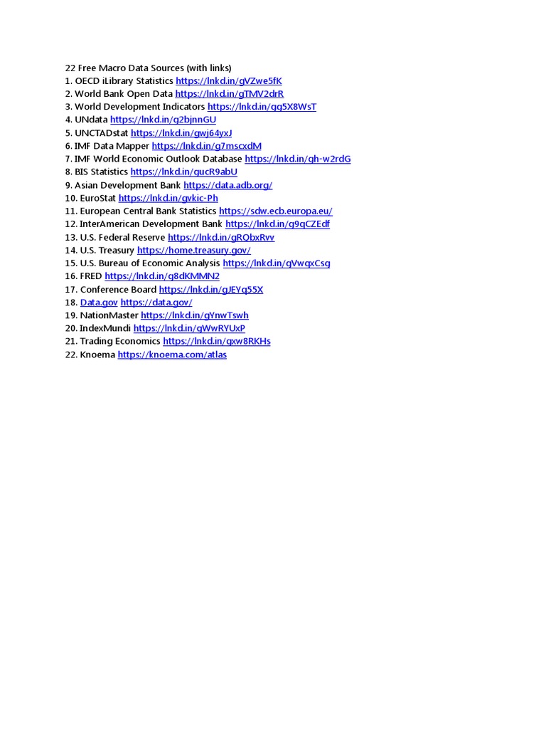 22 Free Macro Data Sources | PDF