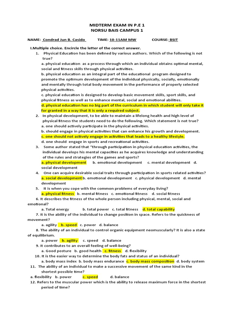 Midterm Exam in P.E 1 | PDF | Physical Education | Physical Fitness