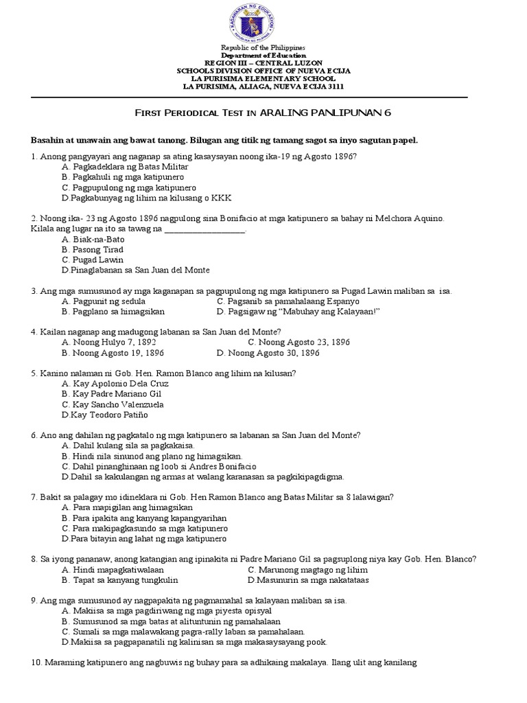 1st Periodical Test AP 6 | PDF