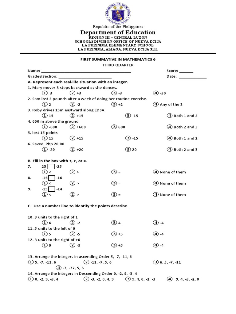 1st Summative in Math (Q3) | PDF