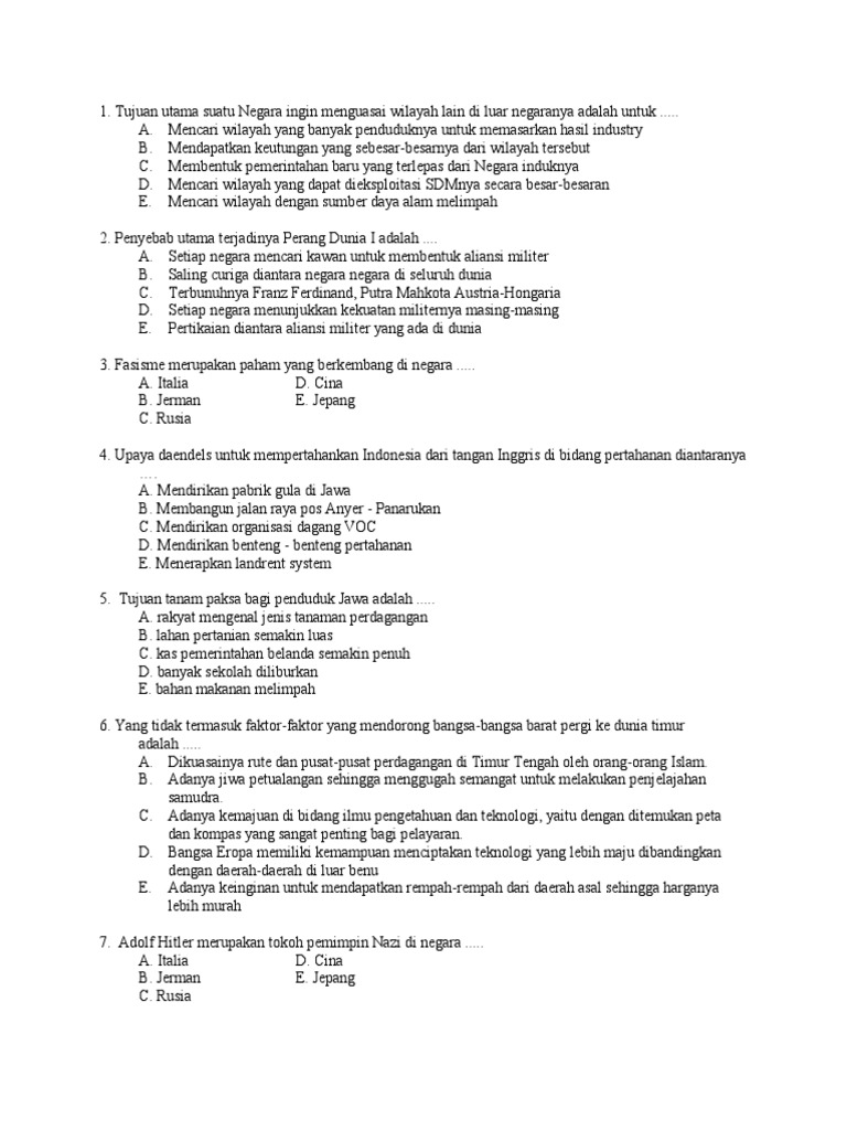 Soal PTS Sejarah Peminatan Kelas Xi (Tarshib) | PDF