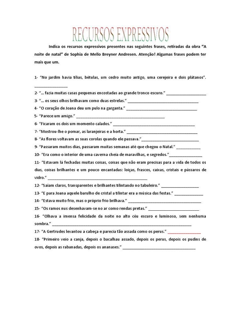 Ficha -Recursos expressivos e orações - Cópia | PDF