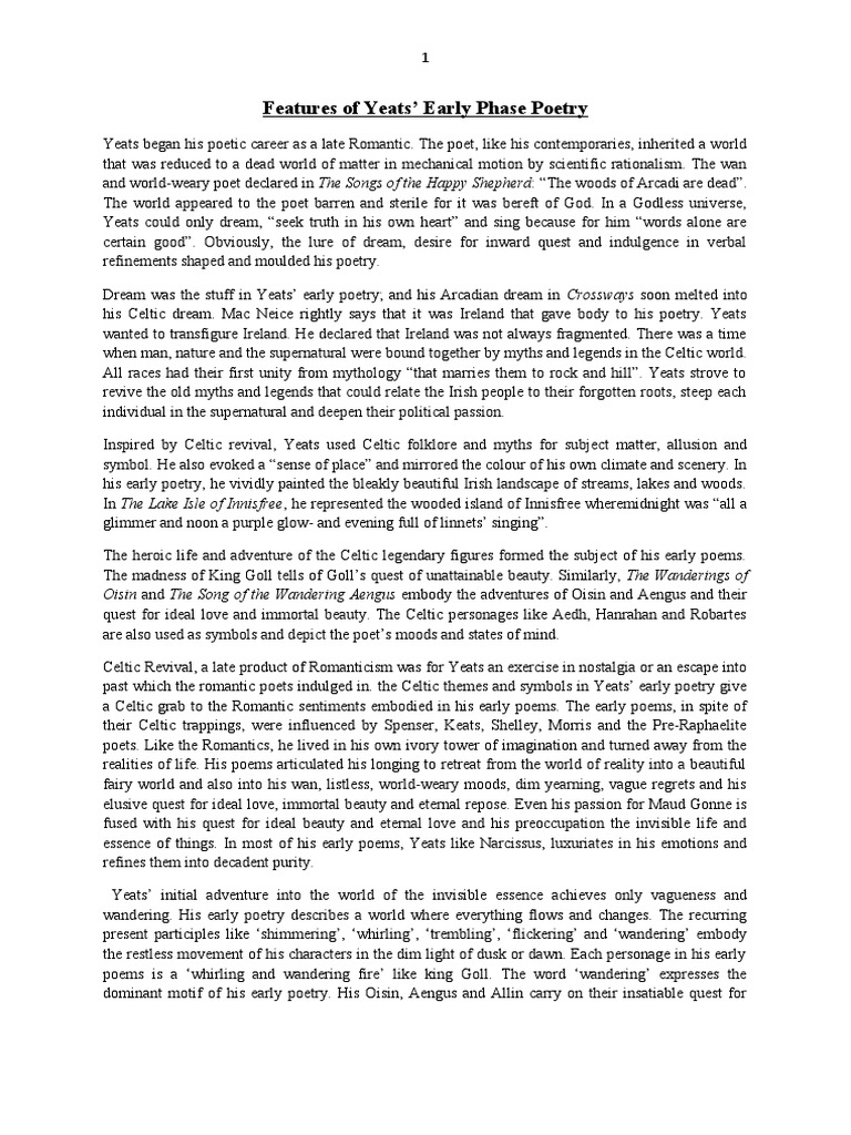 Yeats' Early Poetry | PDF | W. B. Yeats | Poetry