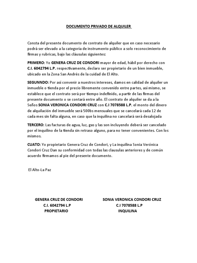 DOCUMENTO PRIVADO DE ALQUILER | PDF