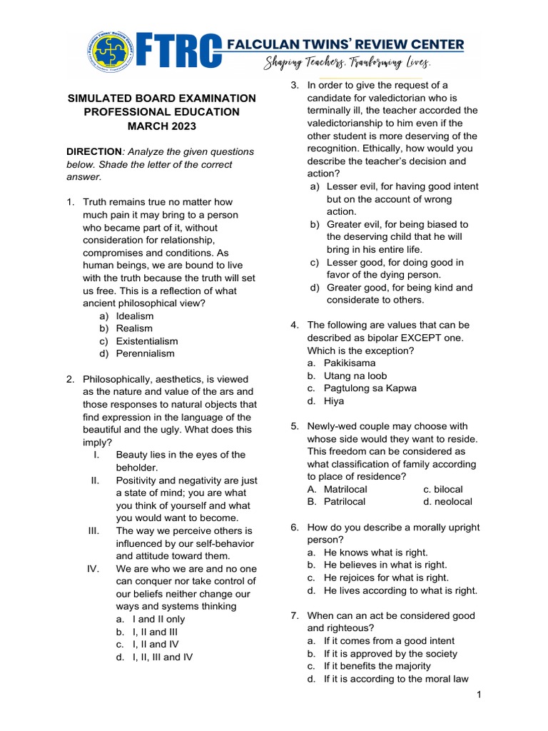 Sbe Prof Ed March 2023 Questionnaire | PDF