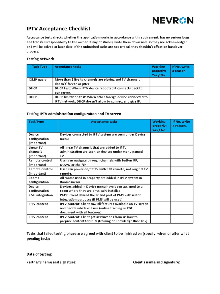 Nevron-Acceptance Checklist | PDF
