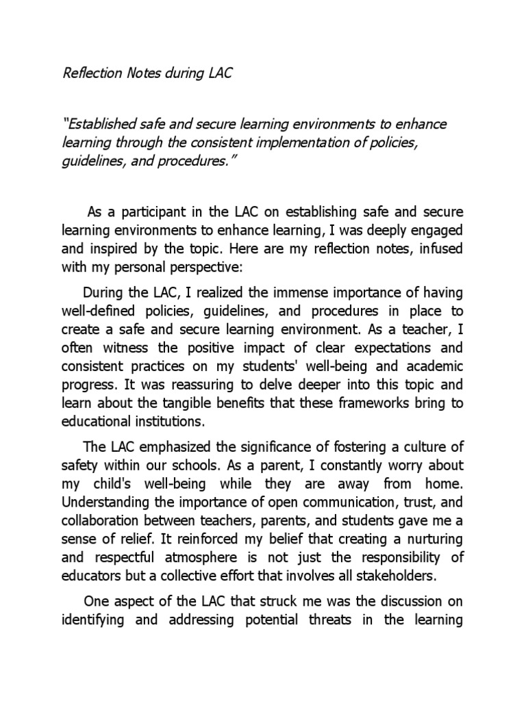 Reflection Notes During LAC #1 | PDF | Learning | Mindset