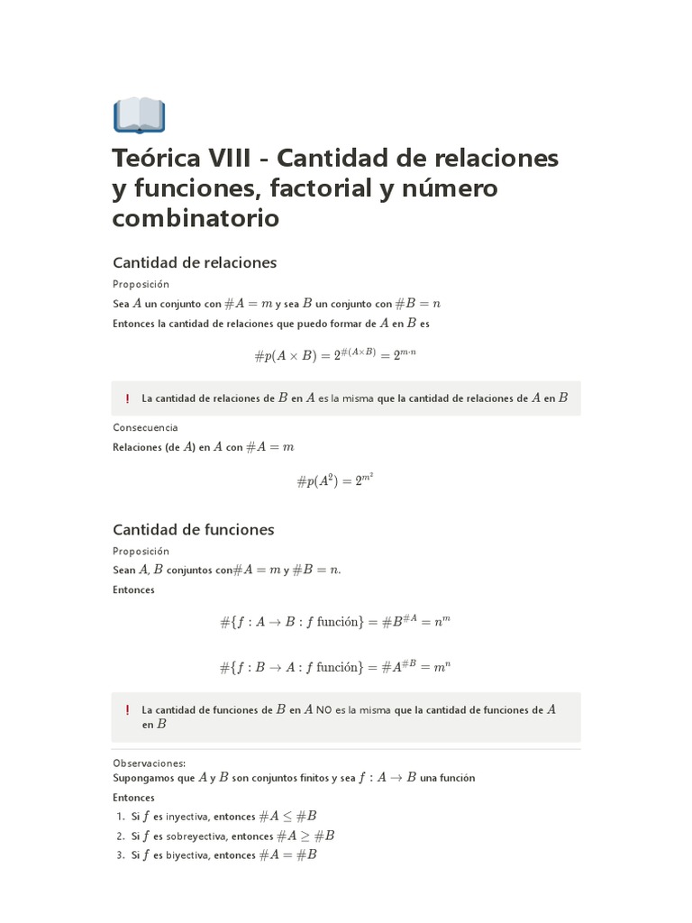 Teórica VIII - Cantidad de Relaciones y Funciones, Factorial y Número ...