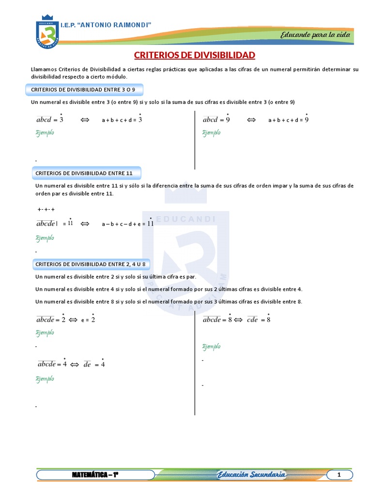 1 Sec - Mat - Divisibilidad II | PDF