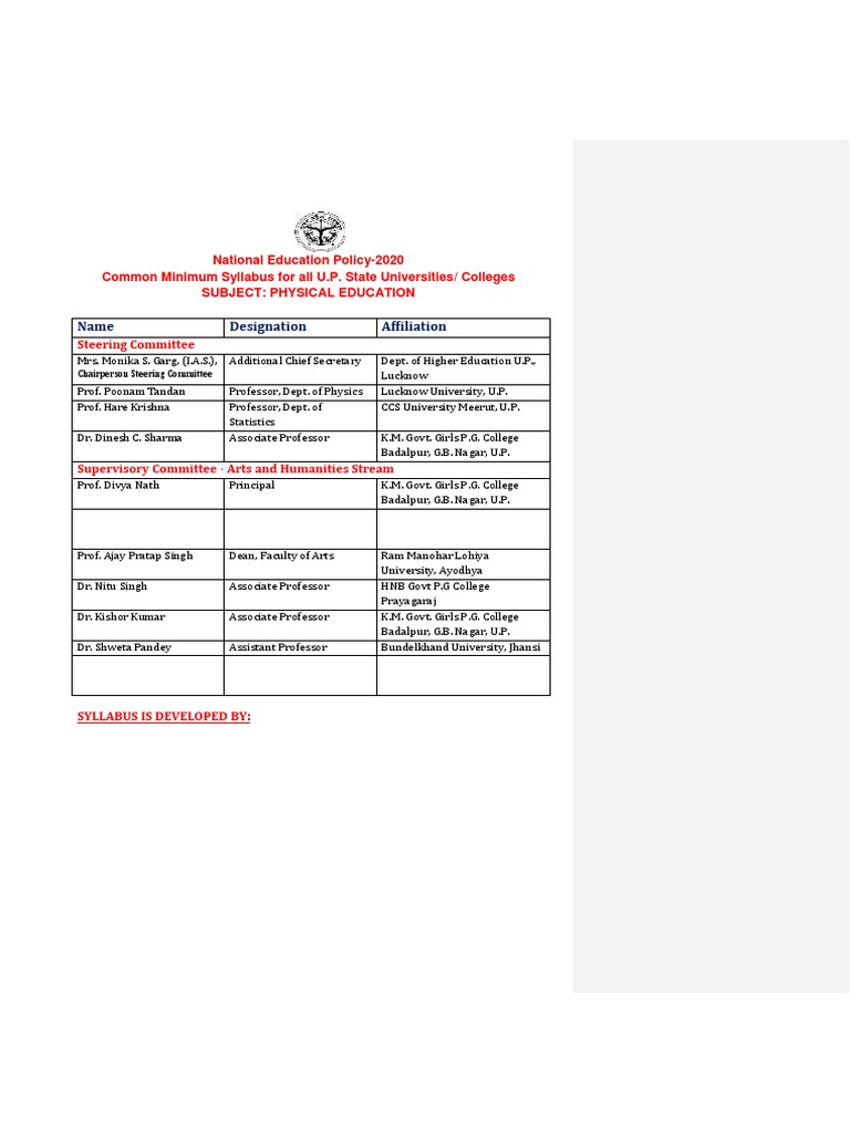 Physical Education Syllabus NEP 2020 | PDF | Physical Therapy ...