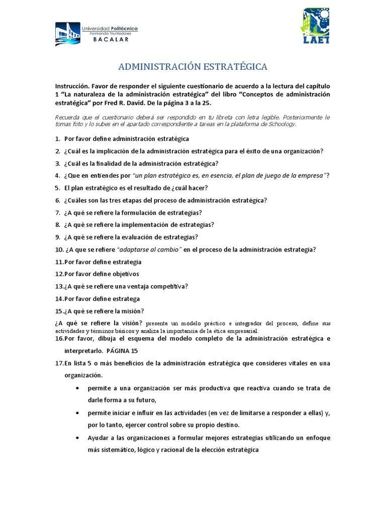 Cuestionario 1-Conceptos de Admon | Descargar gratis PDF | Planificación estratégica | Business