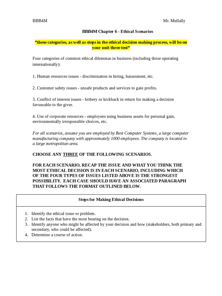 BBB4M Chapter 6 - Ethical Scenarios | PDF