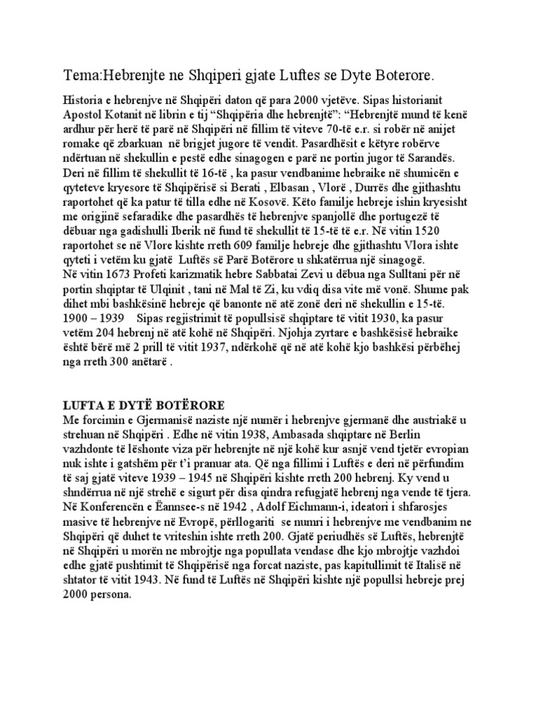Hebrenjte Ne Shqiperi Gjate Luftes Se Dyte Boterore | PDF
