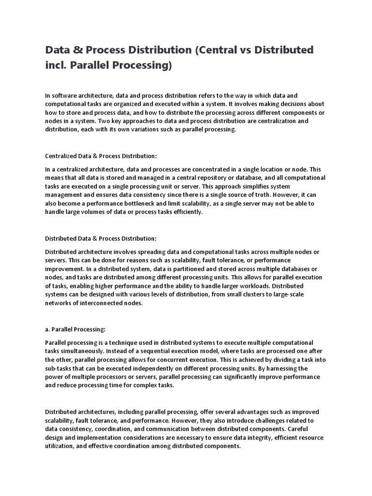 Data & Process Distribution (Central vs Distributed incl. Parallel Processing) | PDF | Parallel ...