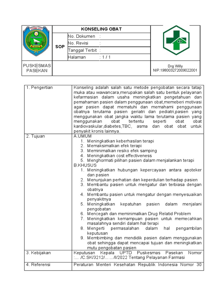 Sop Konseling Obat | PDF