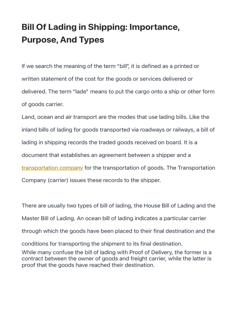Shipping Bills of Lading Guide | PDF