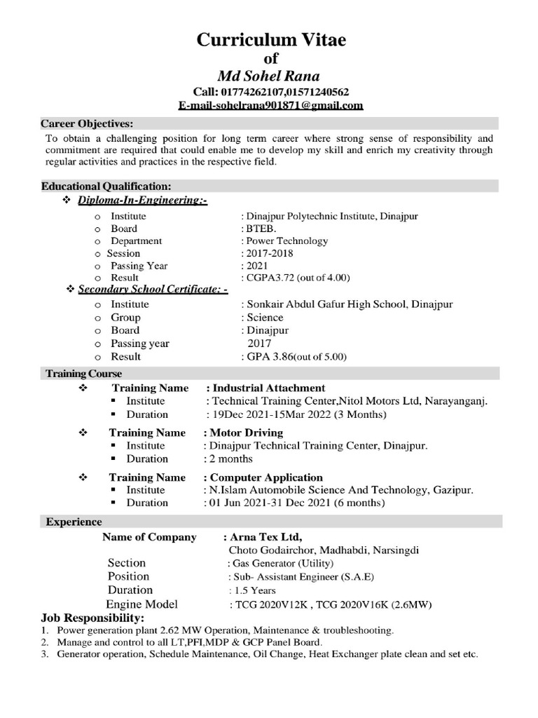 CV of MD Sohel Rana | PDF