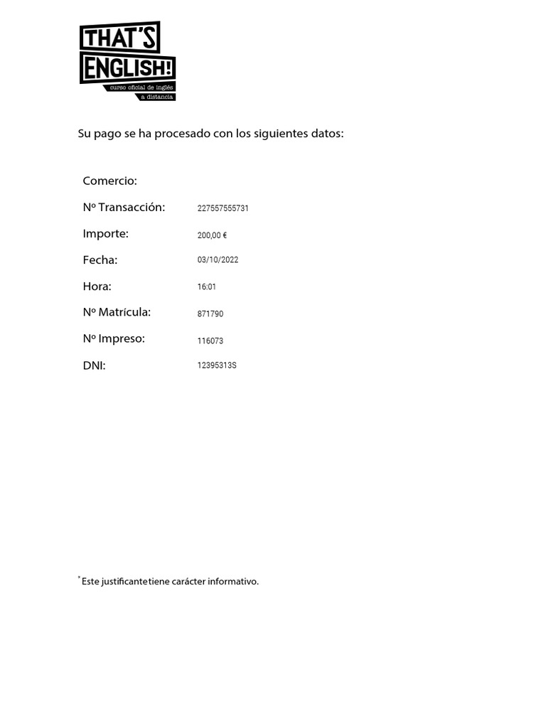 Justificante TPV | PDF