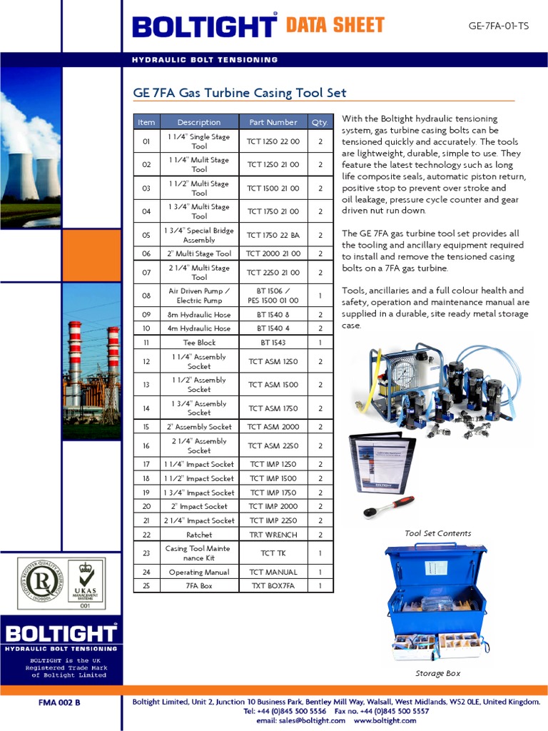 Ge 7fa 01 Ts Ge 7fa Casing Tool Set | PDF