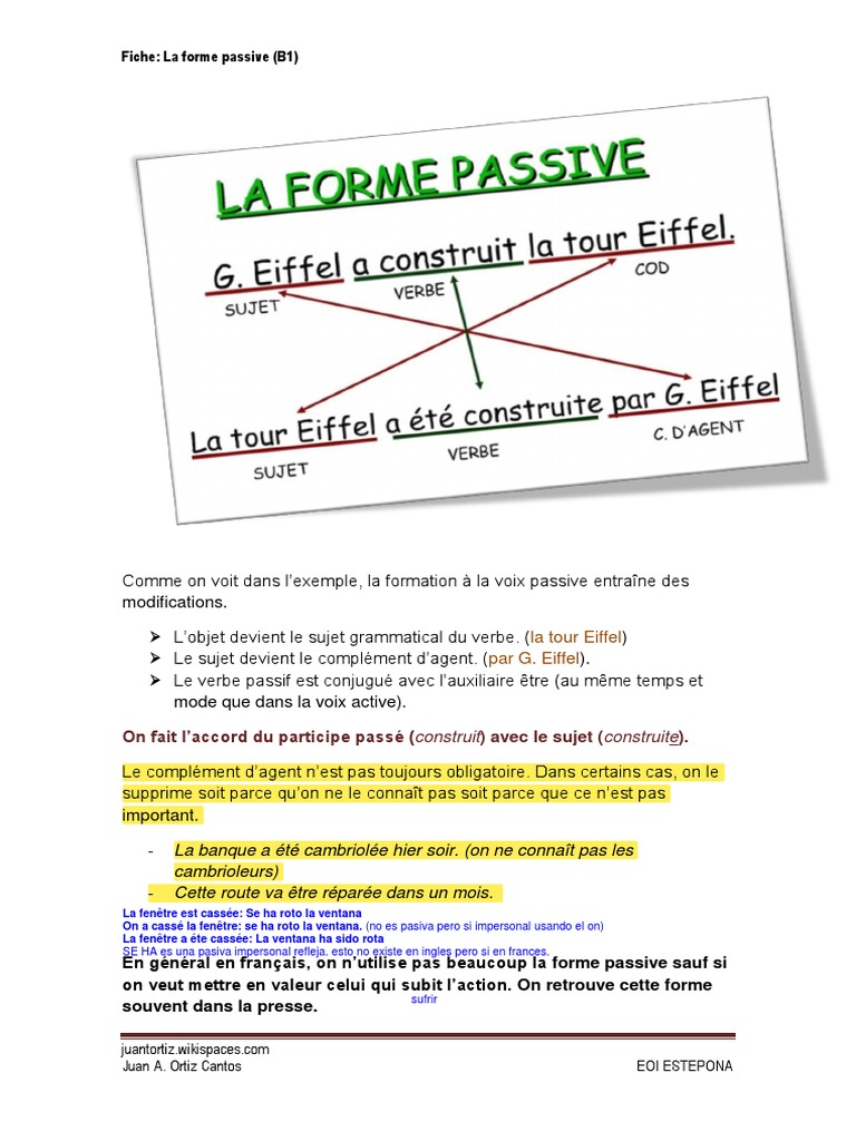 La forme passive en français (B1) | PDF | Linguistique | Morphologie