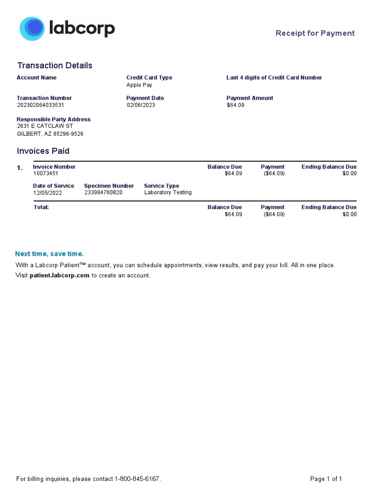 Labcorp Receipt | PDF