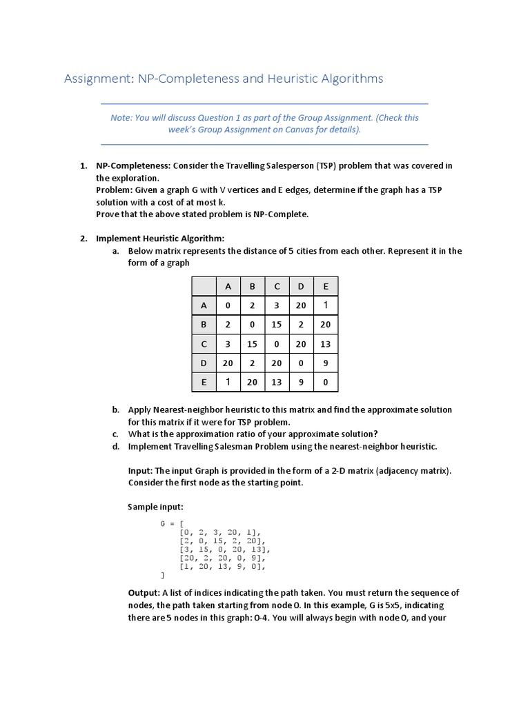 Assignment Np Completeness And Heuristic Algorithms Pdf Applied Mathematics Graph Theory