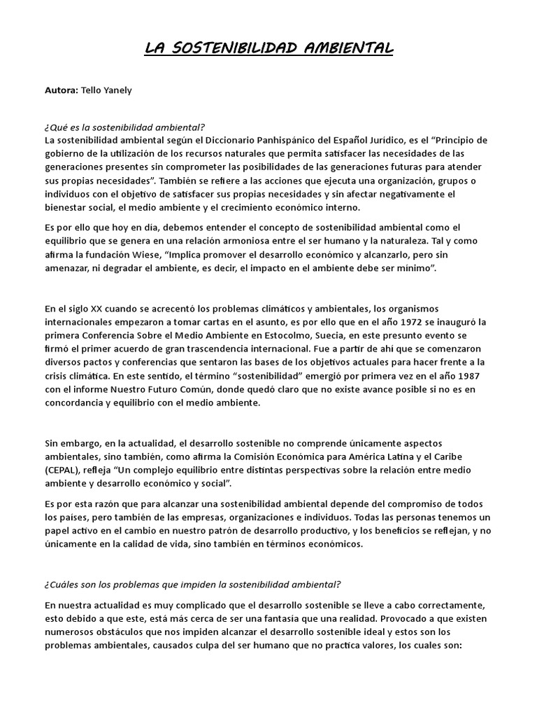 La Sostenibilidad Ambiental | PDF | Sustentabilidad | Entorno natural