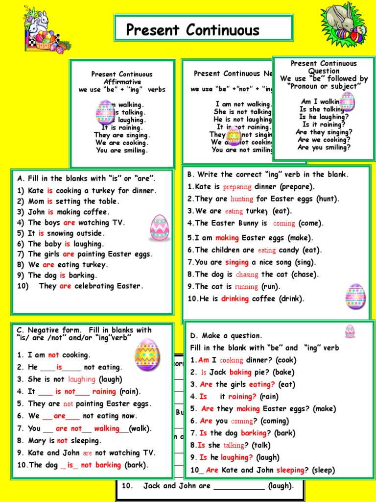 Present Continuous-WORKSHEET | PDF | Easter Egg | Linguistics