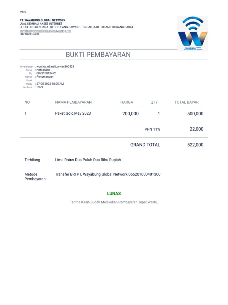 Bukti Pembayaran Wifi Nafi Alvian | PDF