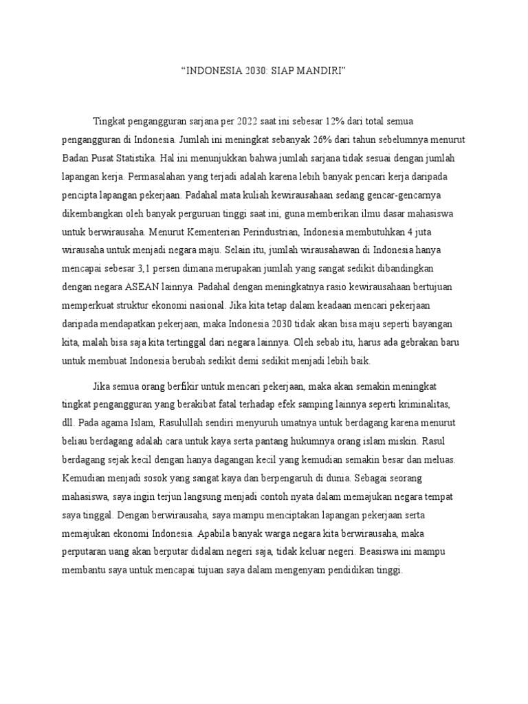 ESSAY Indonesia Siap Mandiri-1 | PDF