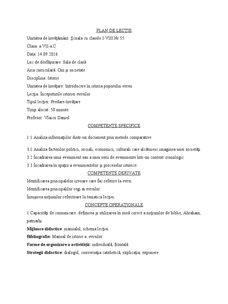 Plan de Lectie | PDF