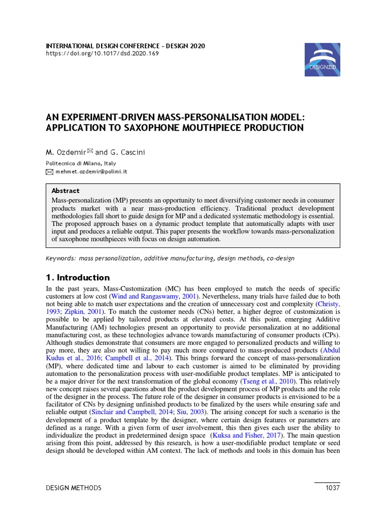 An Experiment Driven Mass Personalisation Model Ap Pdf Image Scanner 3 D Printing