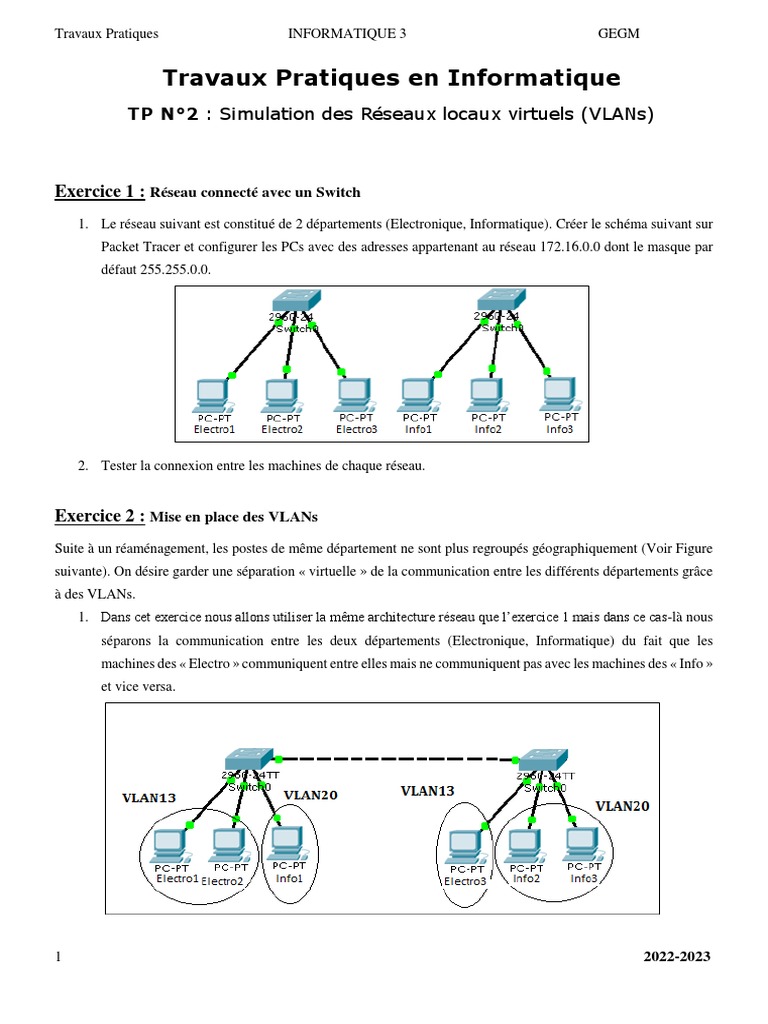 Travaux Pratiques en Informatique: TP N°2: Simulation Des Réseaux Locaux Virtuels (Vlans) | PDF
