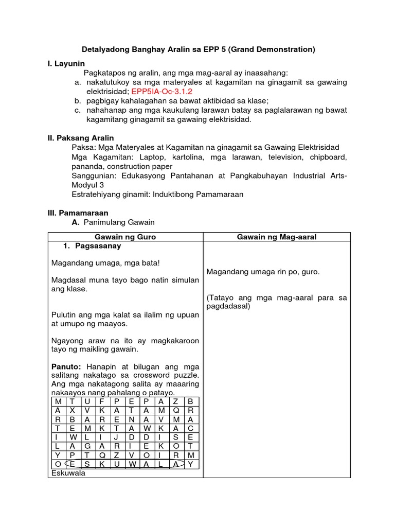 Grand-Demo-Detalyadong Banghay Aralin Sa EPP 5 | PDF