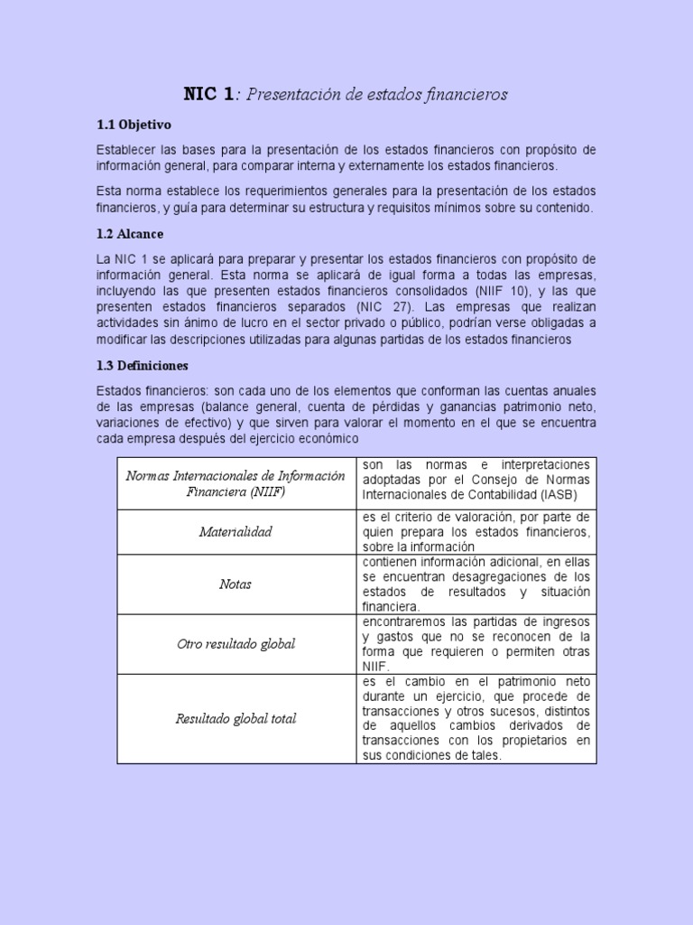 Nic 1 | PDF | Estado financiero | normas internacionales de INFORMACION ...