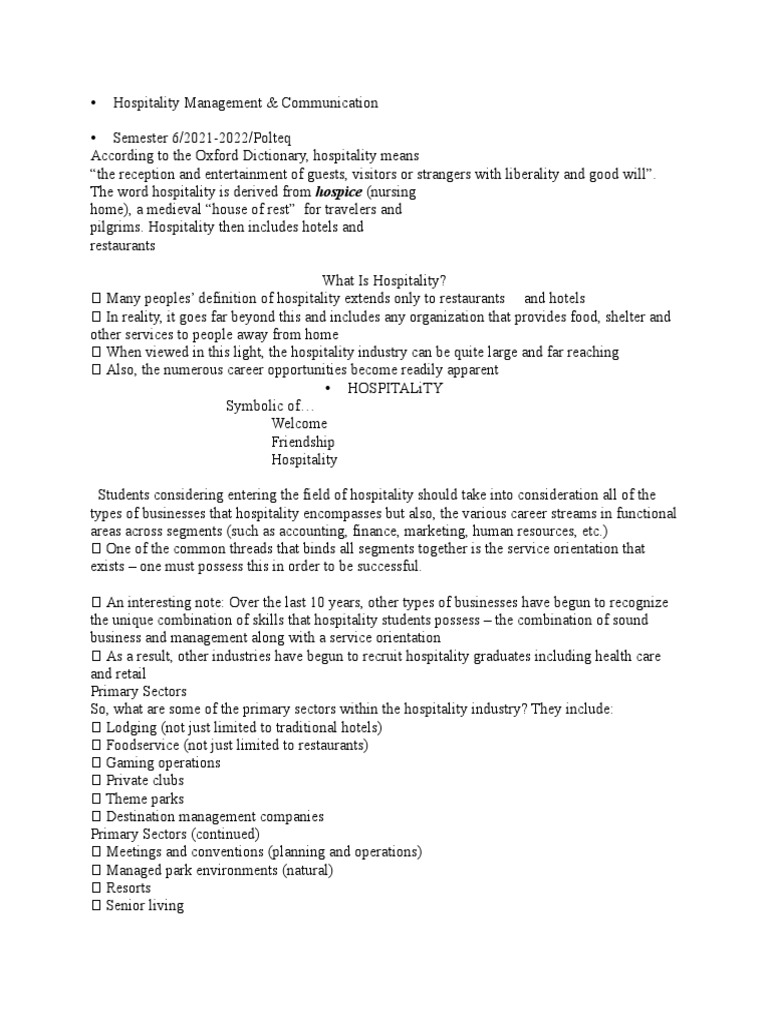 Hospitality Management | PDF