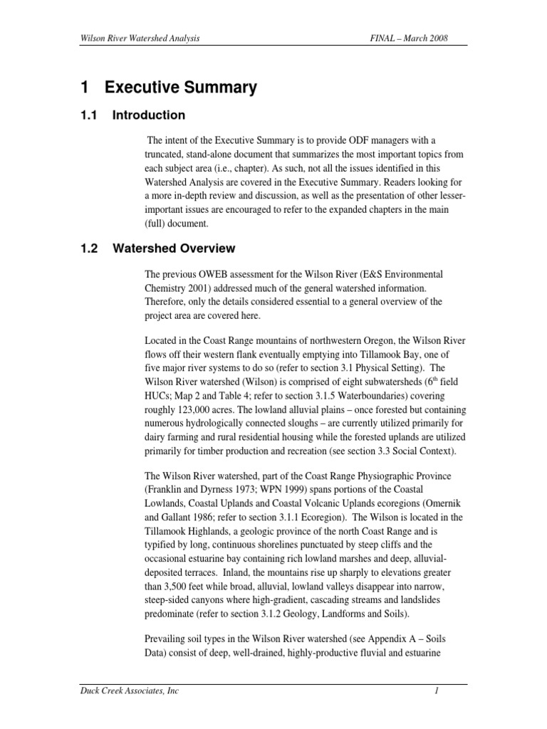 Wilson River Watershed Analysis | PDF