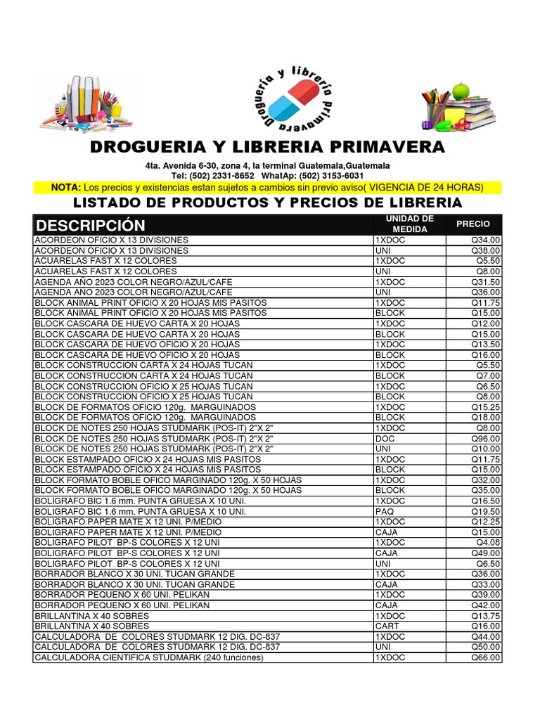 Listado de Productos y Precios de Libreria | PDF