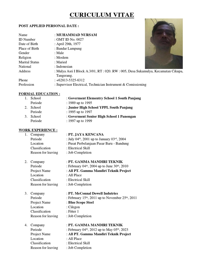 CV GMT. ID No. 0027 | PDF