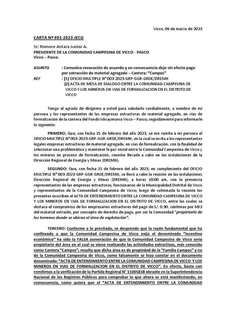 Carta Vicco Julio 05 03 2023 | PDF Carta Vicco Julio 05 03 2023 | PDF
