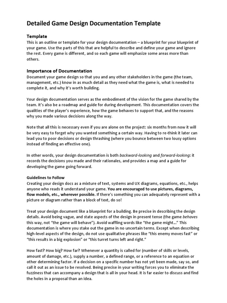 Detailed Game Design Documentation Template | PDF