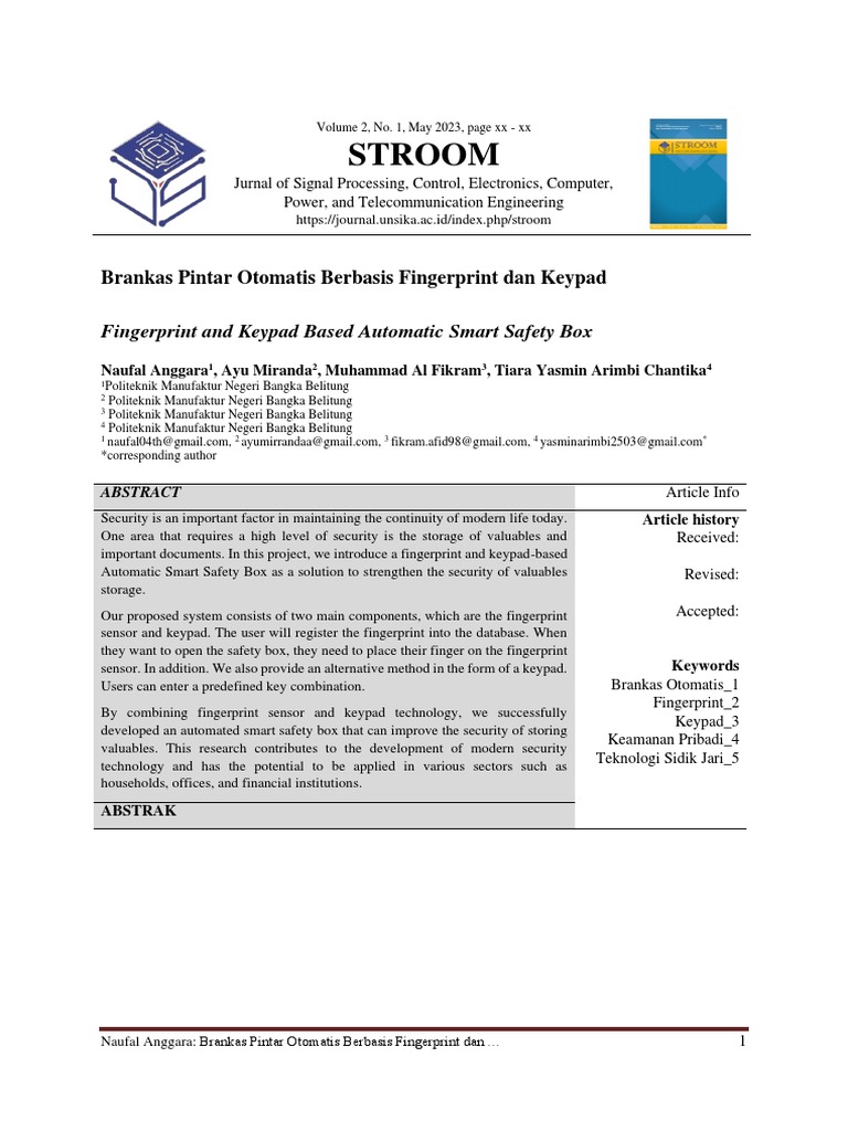 Brankas Pintar Otomatis Berbasis Fingerprint dan Keypad (1) | PDF | Computing | Physical Sciences