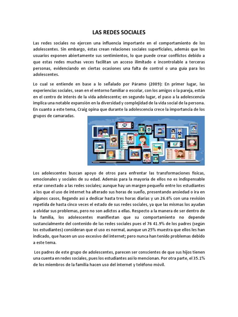 Impacto de las Redes Sociales en Adolescentes | PDF | Salud y bienestar ...