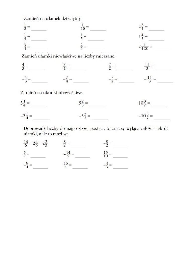 Karta Pracy - Ułamki | PDF